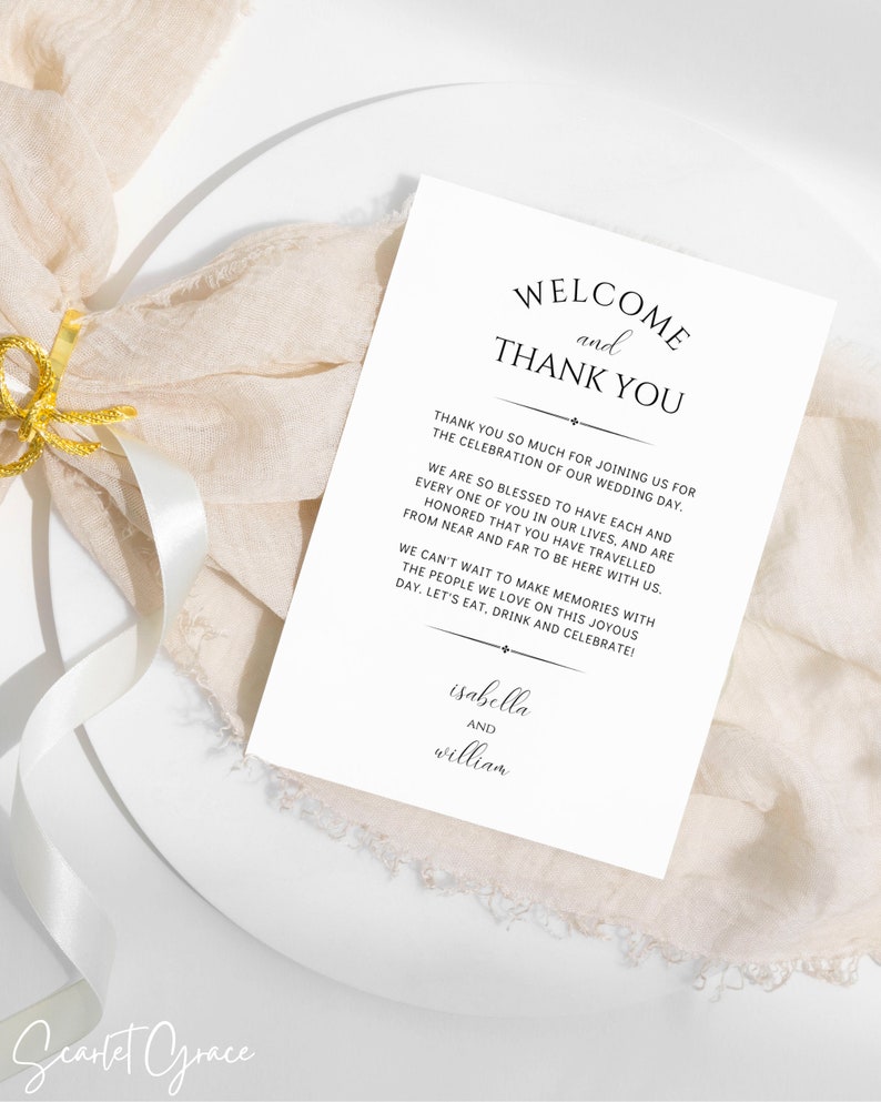 Wedding Welcome Place Card Template Editable Wedding Thank You Place ...