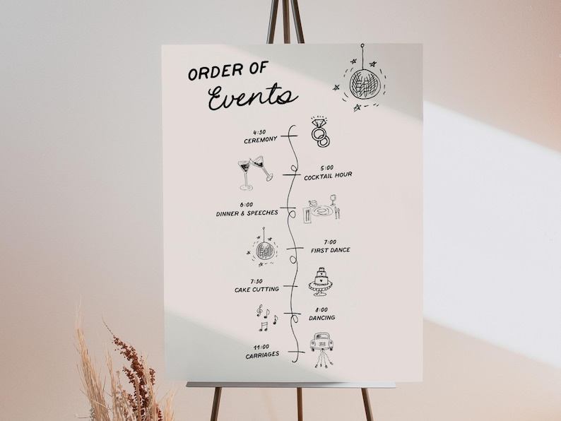 Hand Drawn Order of Events Sign Template Illustrated Wedding Day ...