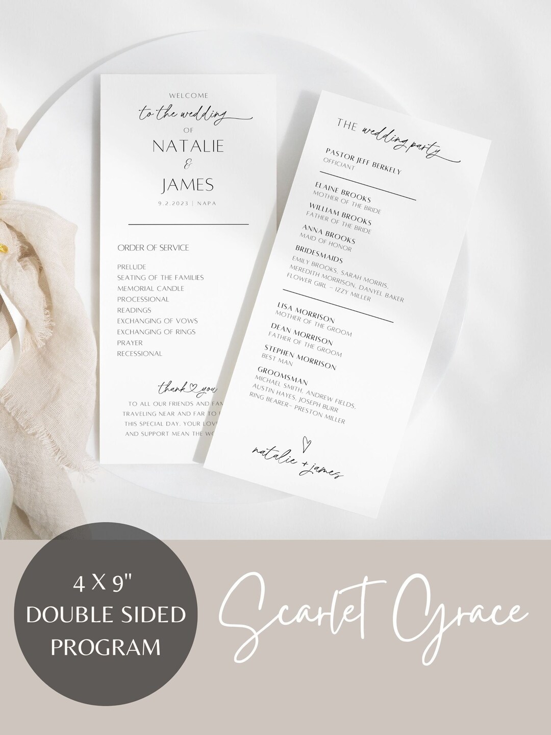 Modern Wedding Program Template Minimalist Order of Service Printable ...