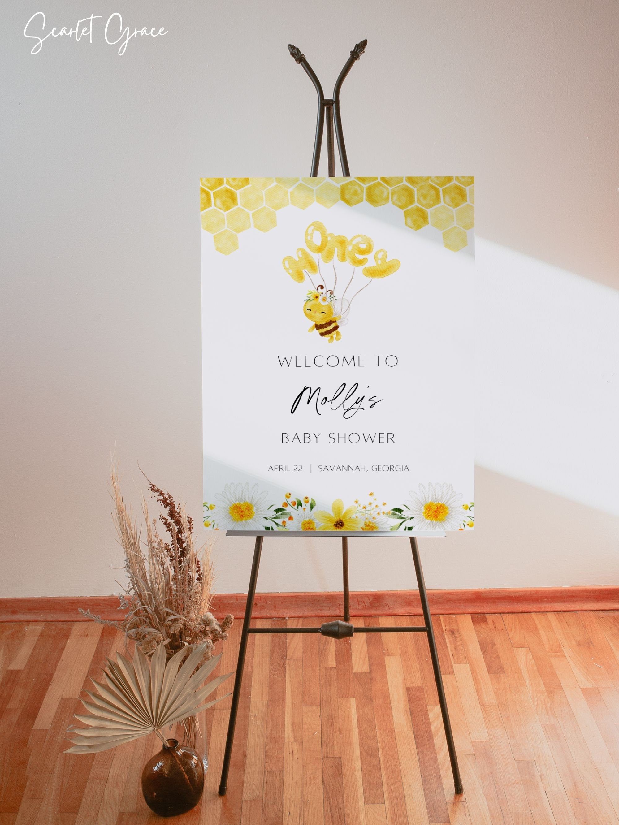 Editable Little Honey Bee Baby Shower Welcome Sign, Summer Baby Shower ...