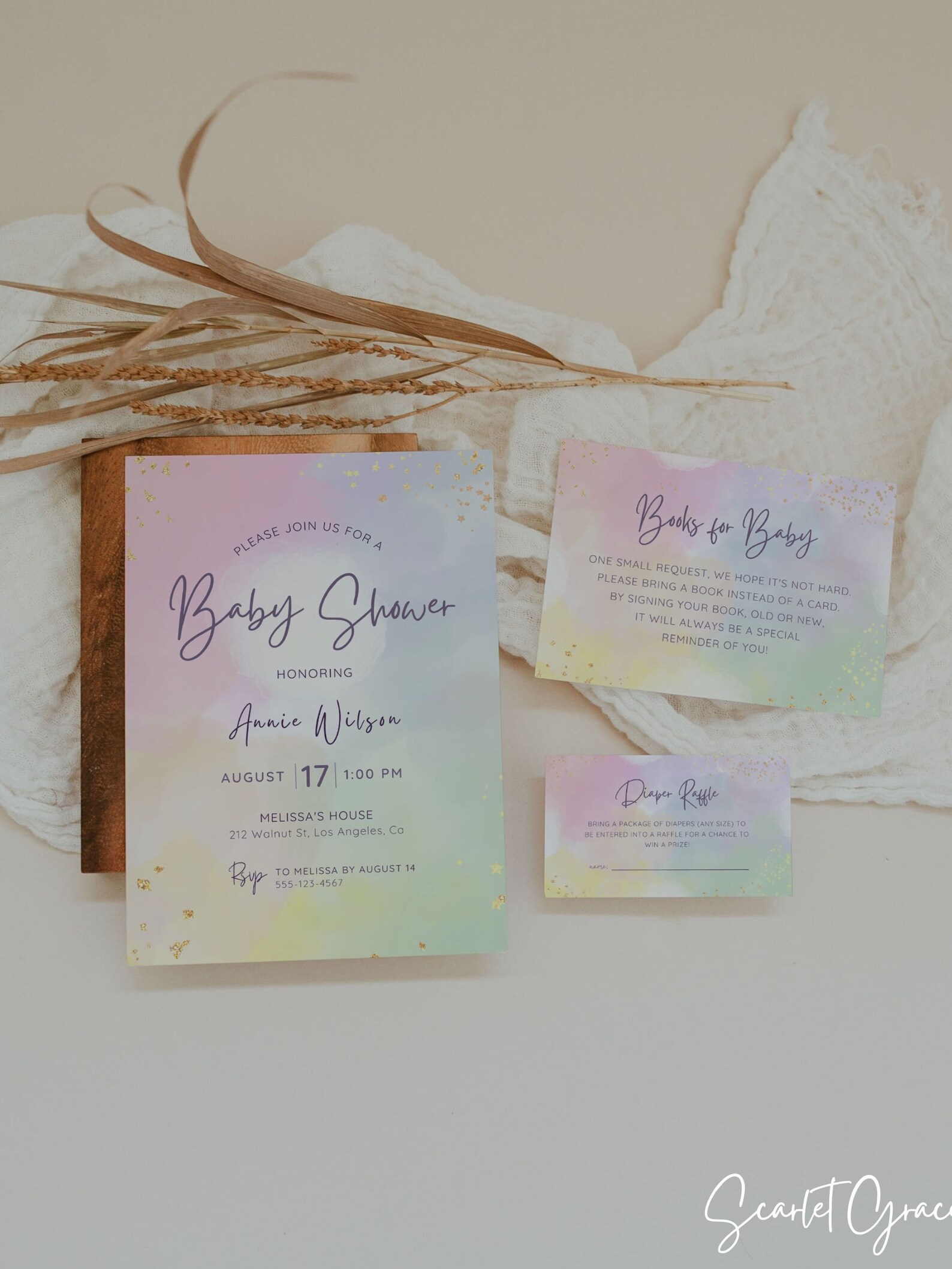Pastel Rainbow Baby Shower Invitation Template Suite, Boho Watercolor ...