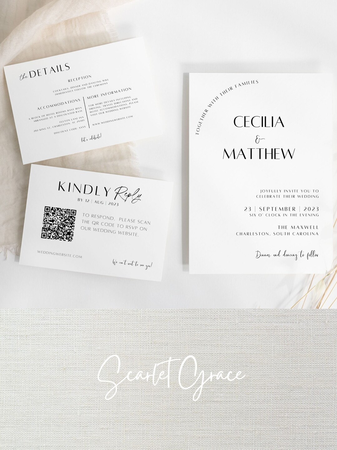 Wedding Invitation QR Code Rsvp Minimalist Wedding Invite Suite ...