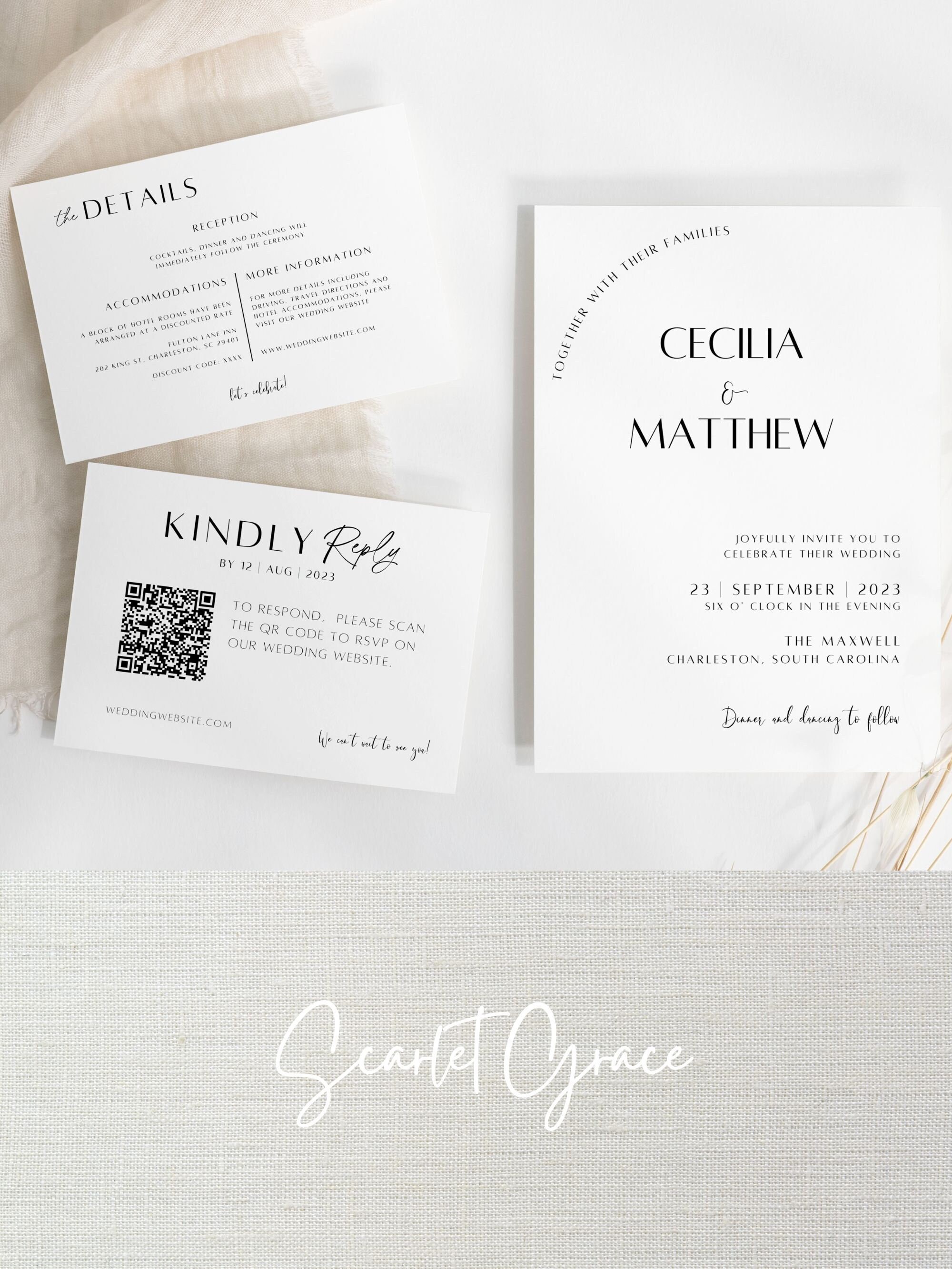 Wedding Invitation QR Code Rsvp Minimalist Wedding Invite Suite ...