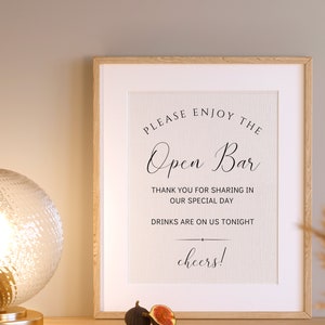 Open Bar Sign Printable Wedding Open Bar Sign Editable Template Modern ...