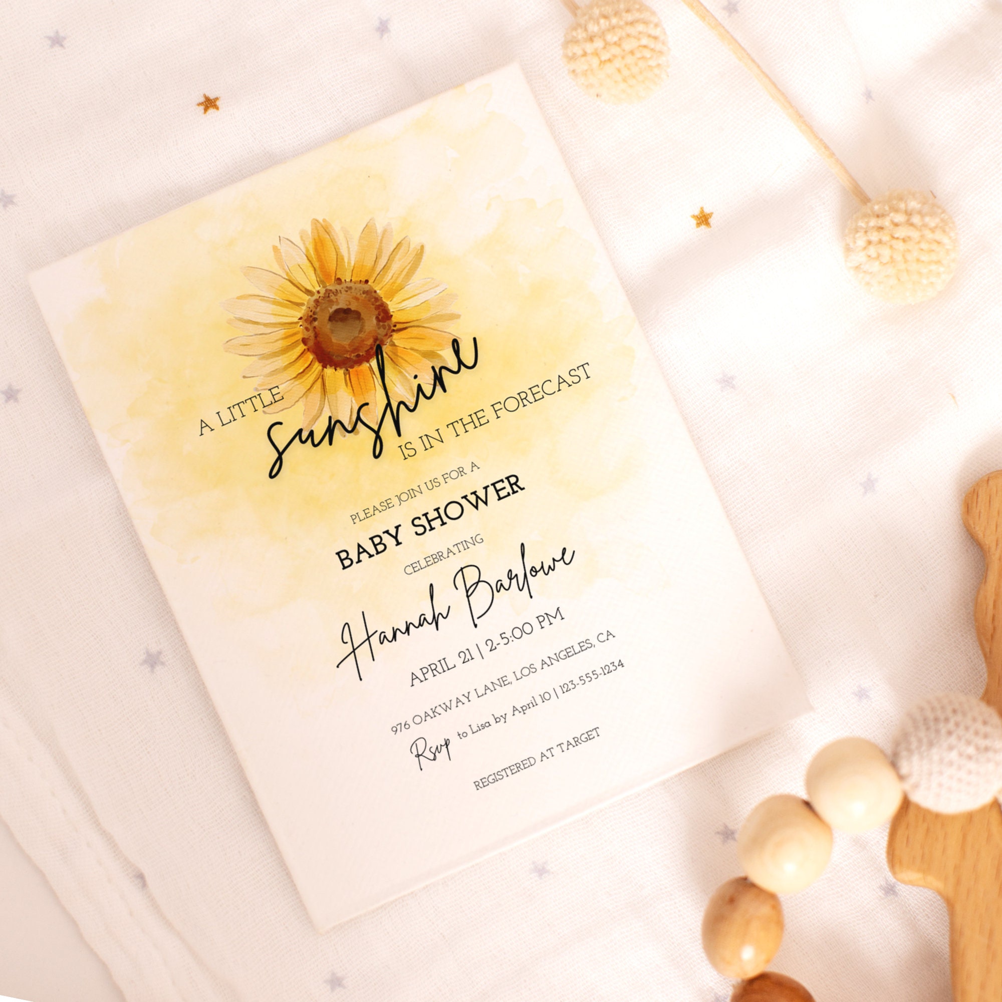 Sunshine Baby Shower Invitation Template Sunflower Baby - Etsy