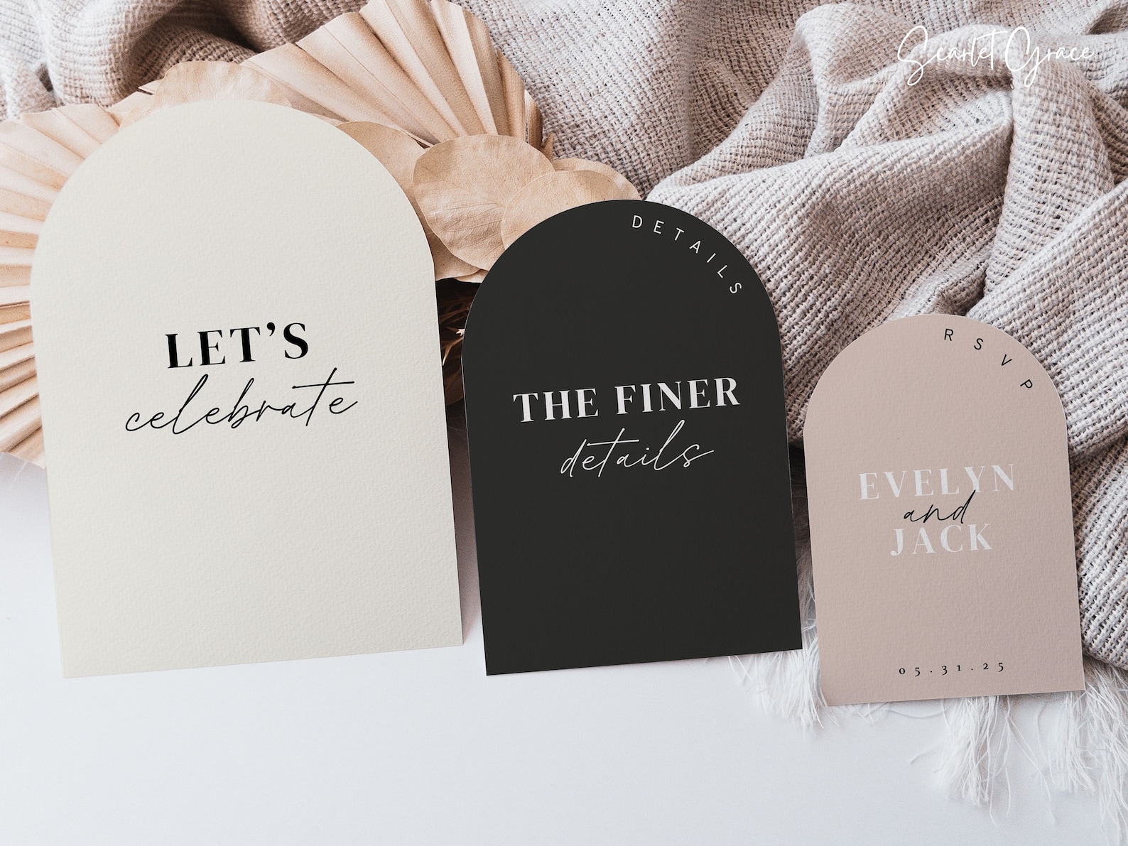 Dusty Pink Arch Wedding Invitation Template Suite Stacked Arch Wedding ...