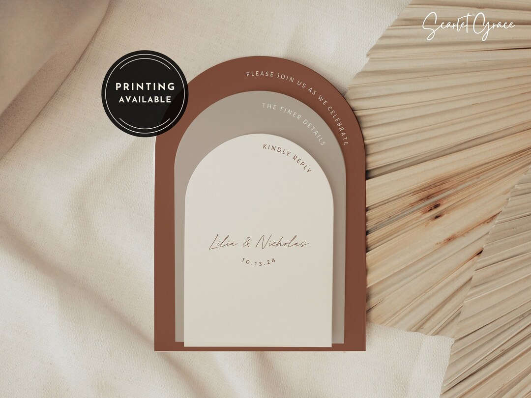Terracotta Arch Wedding Invitation Template Boho Stacked Arch Wedding ...