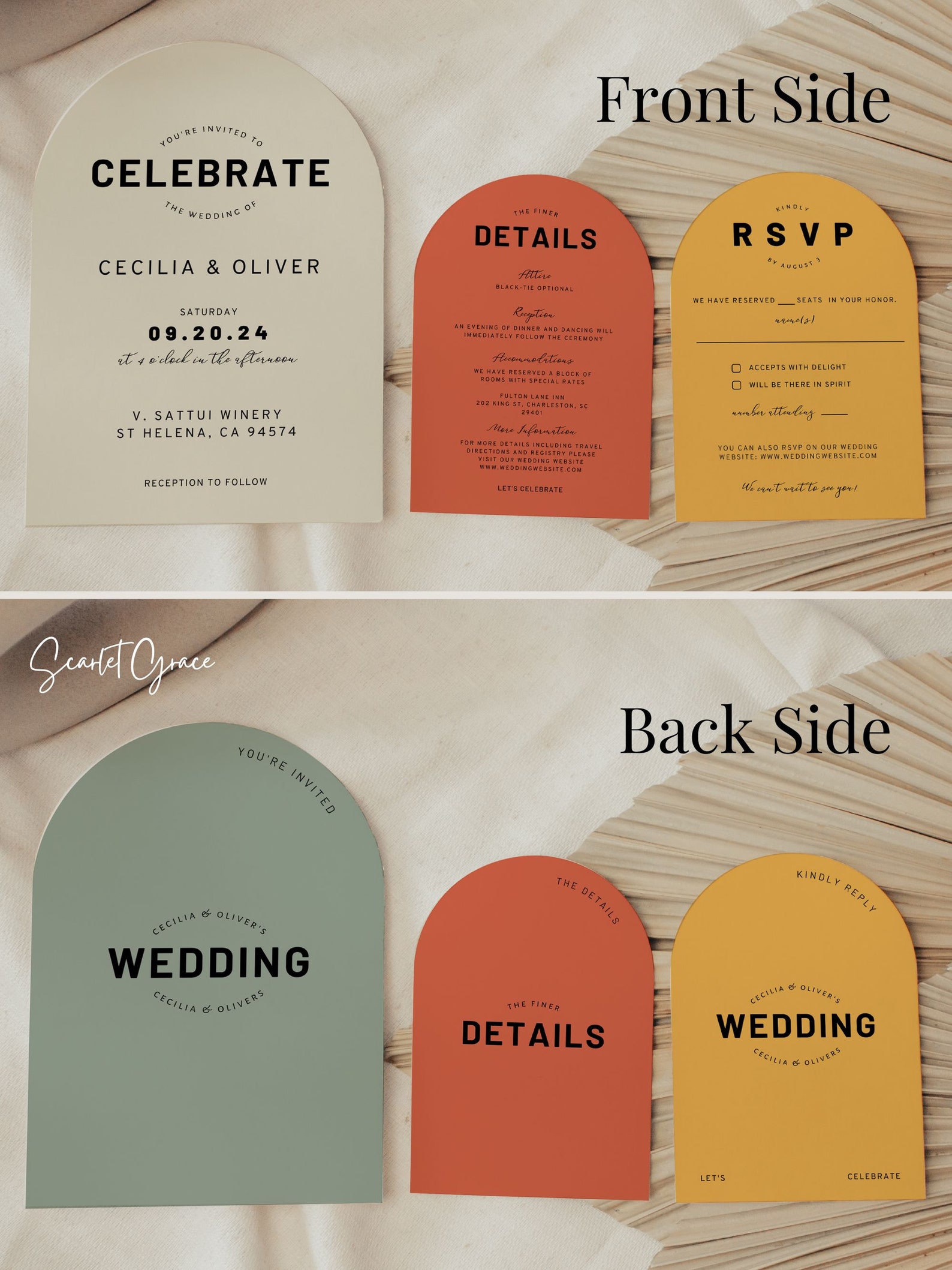Arch Wedding Invitation Set Template Modern Wedding Invitation Retro ...