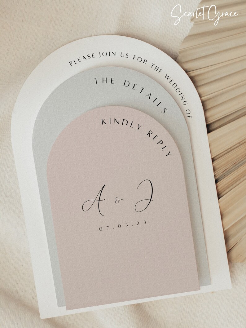 Minimalist Arch Wedding Invitation Template Pastel Stacked - Etsy