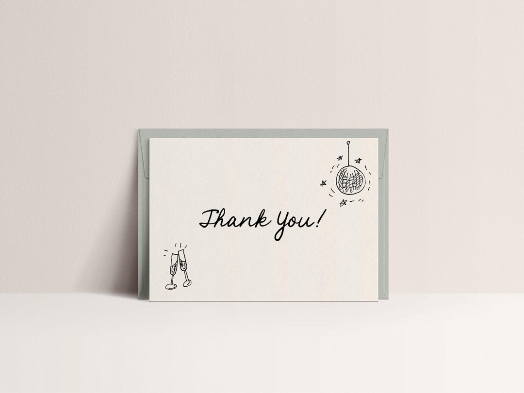 Hand Drawn Thank You Card Template Illustrated Wedding Thank You Card ...