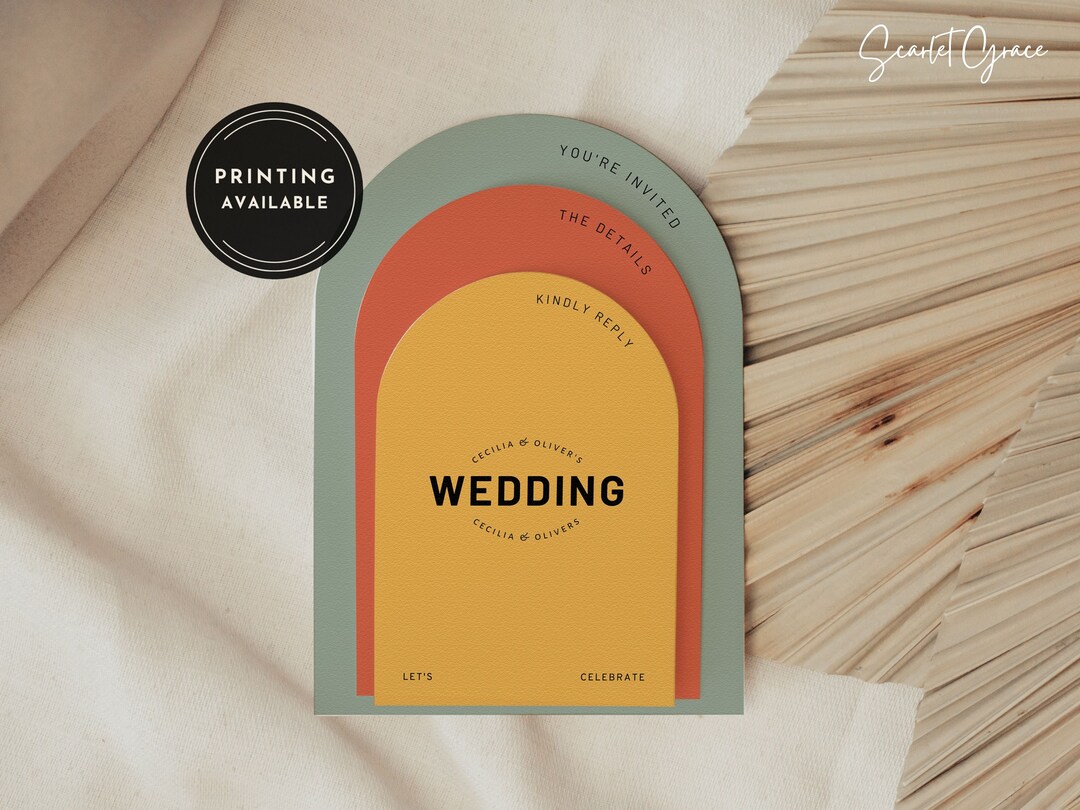 Arch Wedding Invitation Set Template Modern Wedding Invitation Retro ...