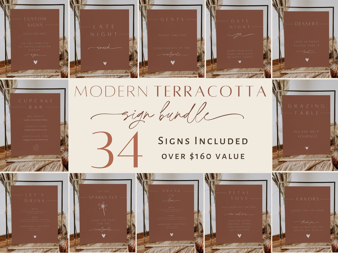 Modern Terracotta Wedding Signs Bundle Minimalist Boho Wedding Signs ...