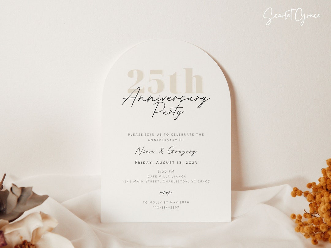 Arch 25th Anniversary Party Invitation Template Minimalist Arched 25th ...