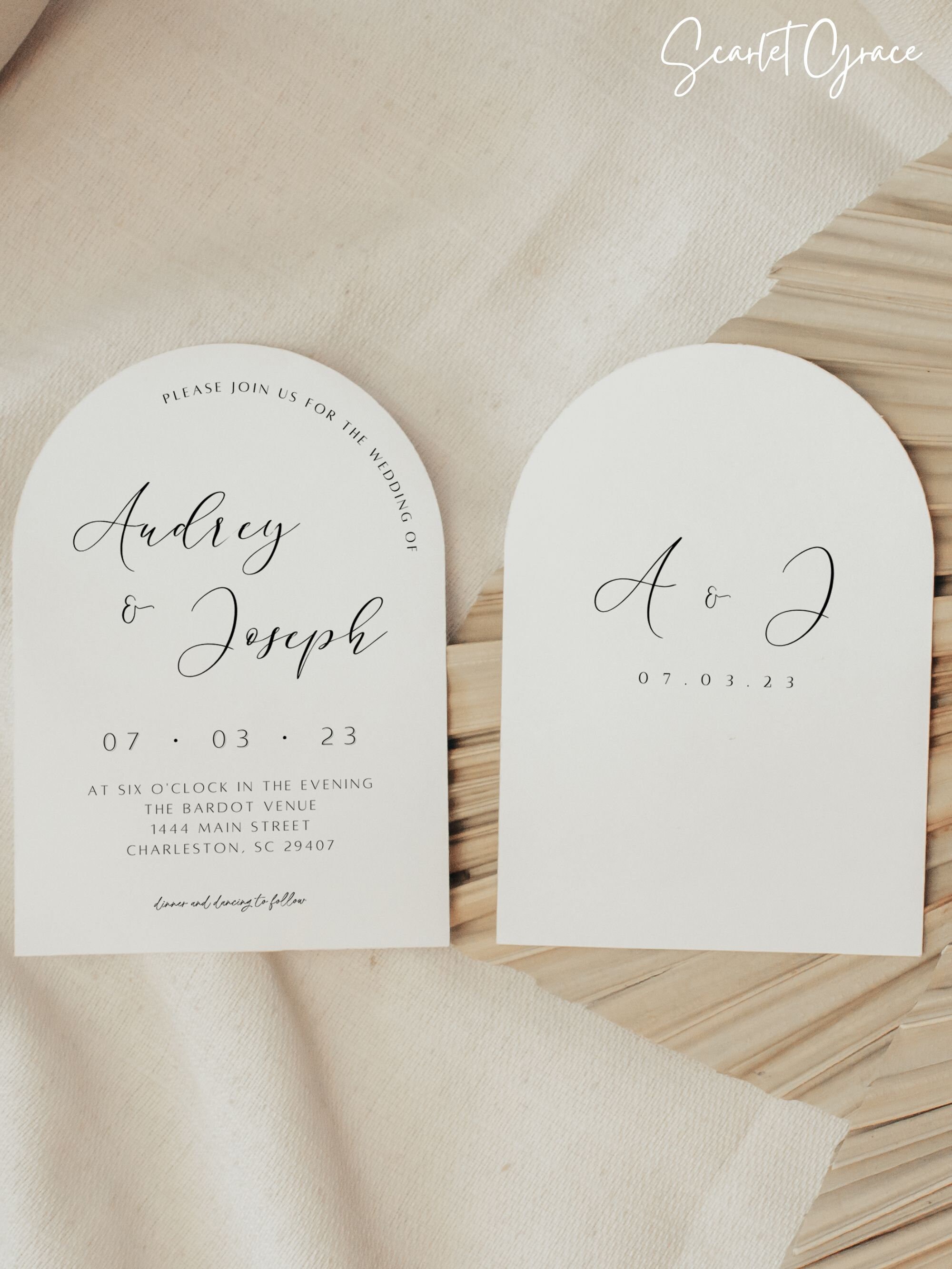 Minimalist Arch Wedding Invitation Template Pastel Stacked - Etsy