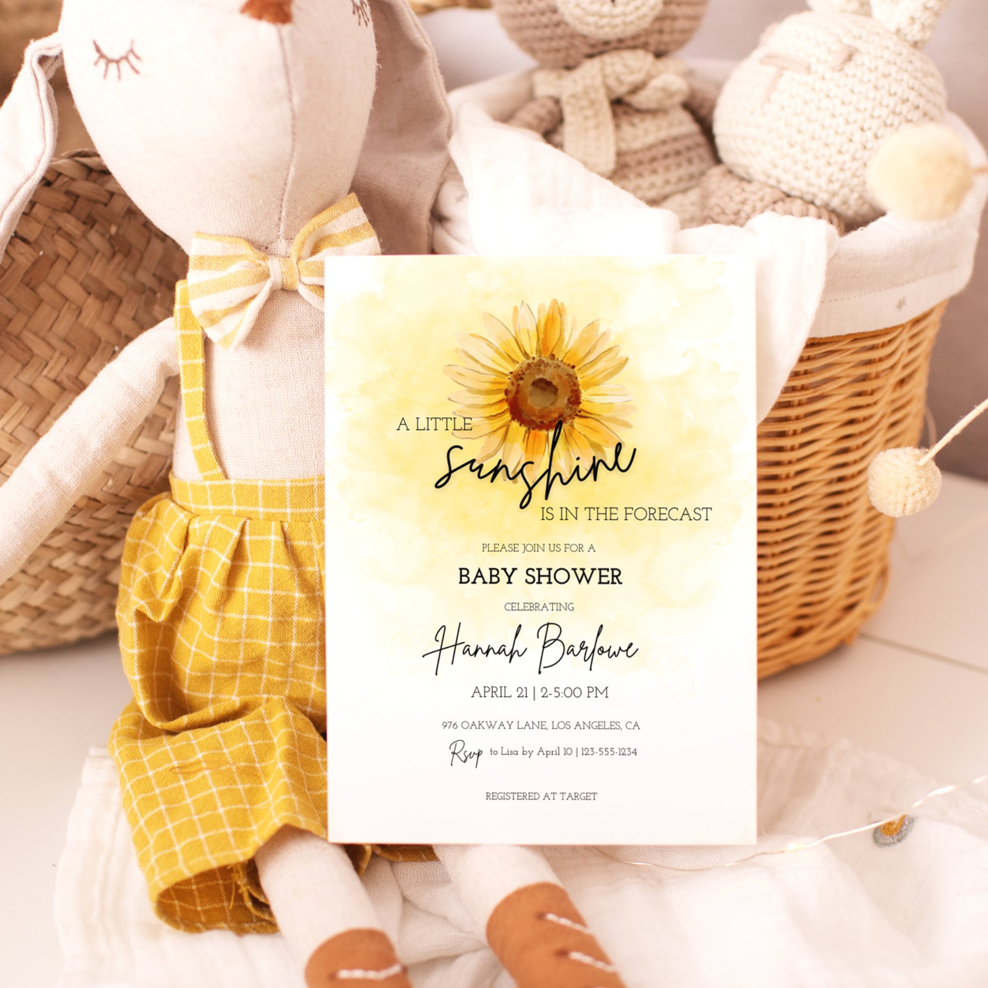 Sunshine Baby Shower Invitation Template Sunflower Baby - Etsy