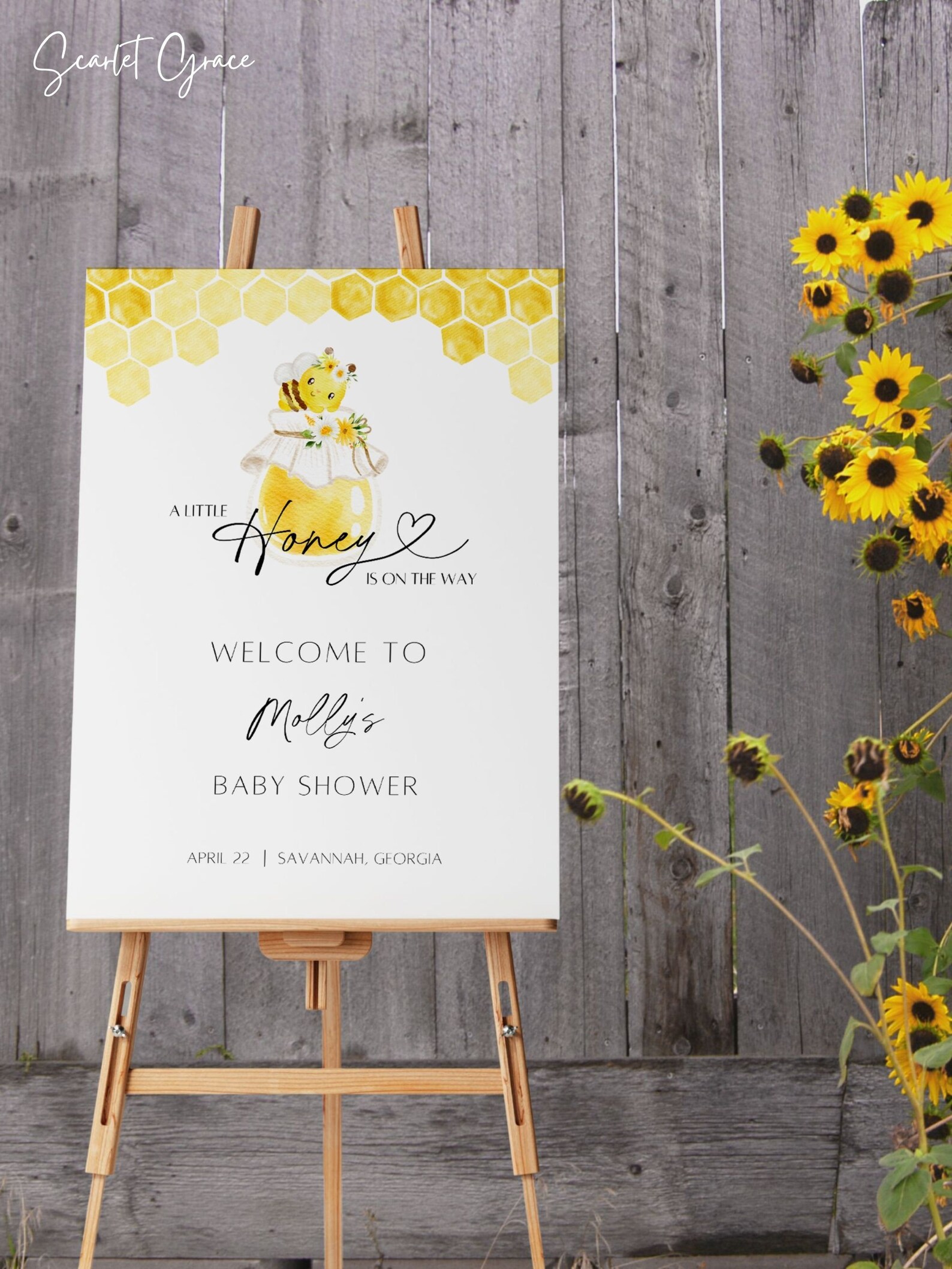 Little Honey is on the Way Baby Shower Welcome Sign Template, Editable Honey Bee Baby Shower ...
