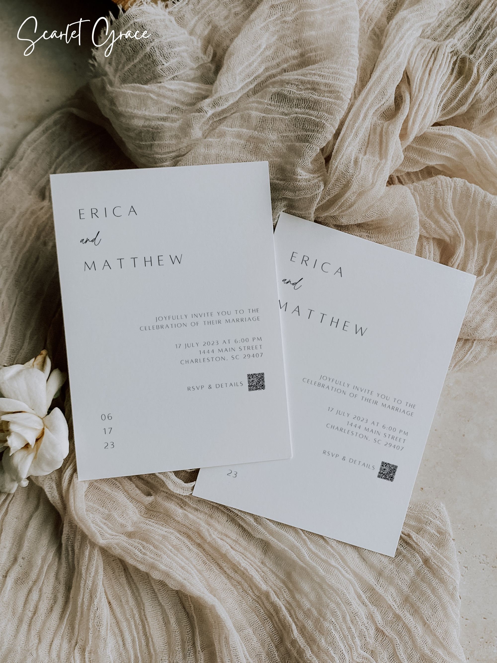 Minimalist QR Wedding Invitation Template Modern Wedding Invite Simple ...