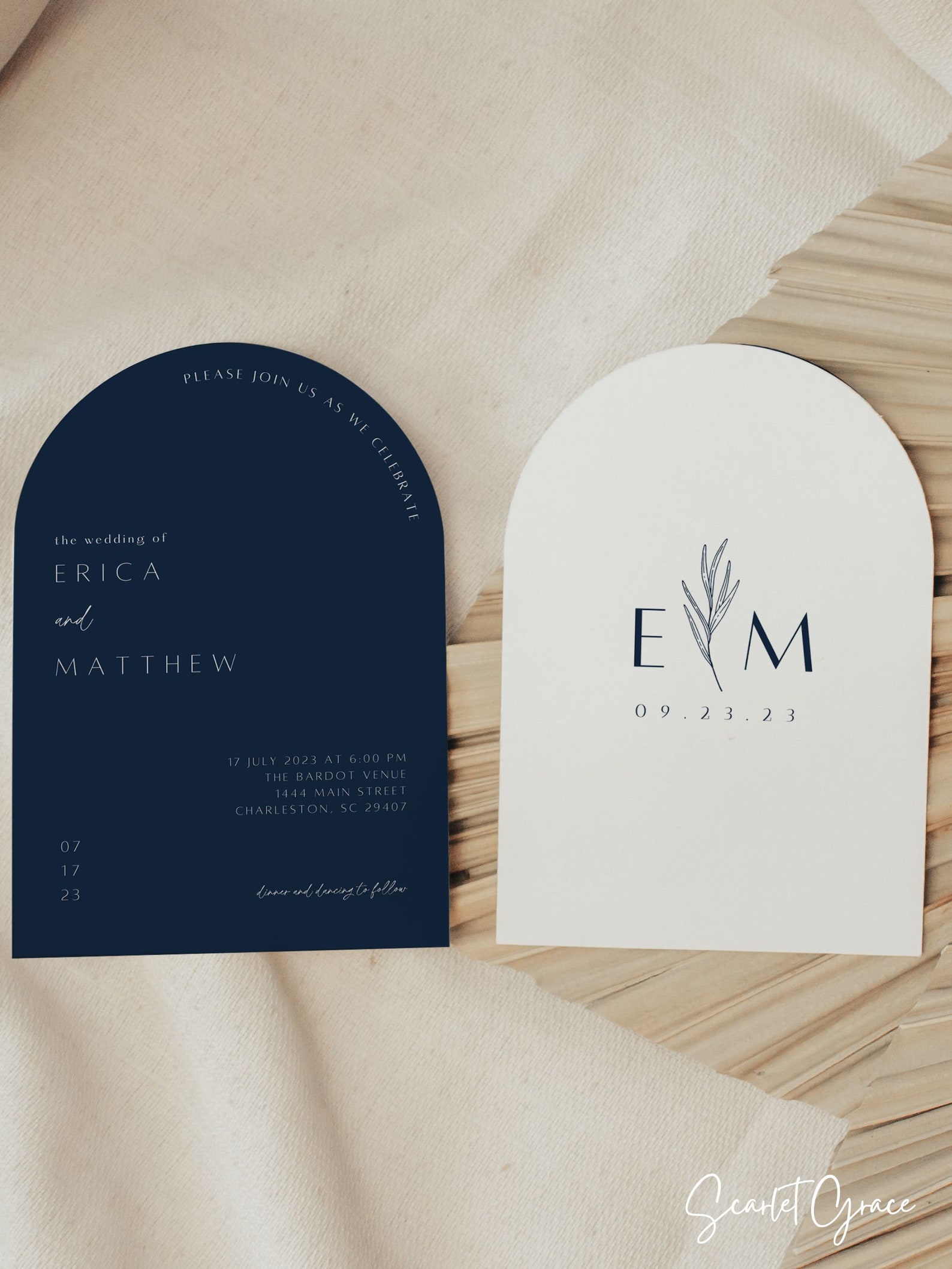 Navy Blue Arch Wedding Invitation Template Light Blue Stacked Arch ...