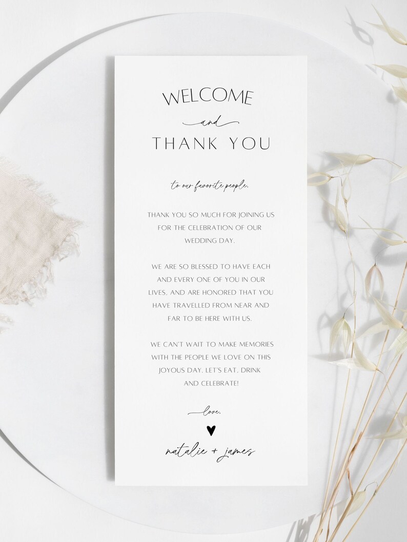 Wedding Welcome Place Card Template Wedding Thank You Napkin Note ...