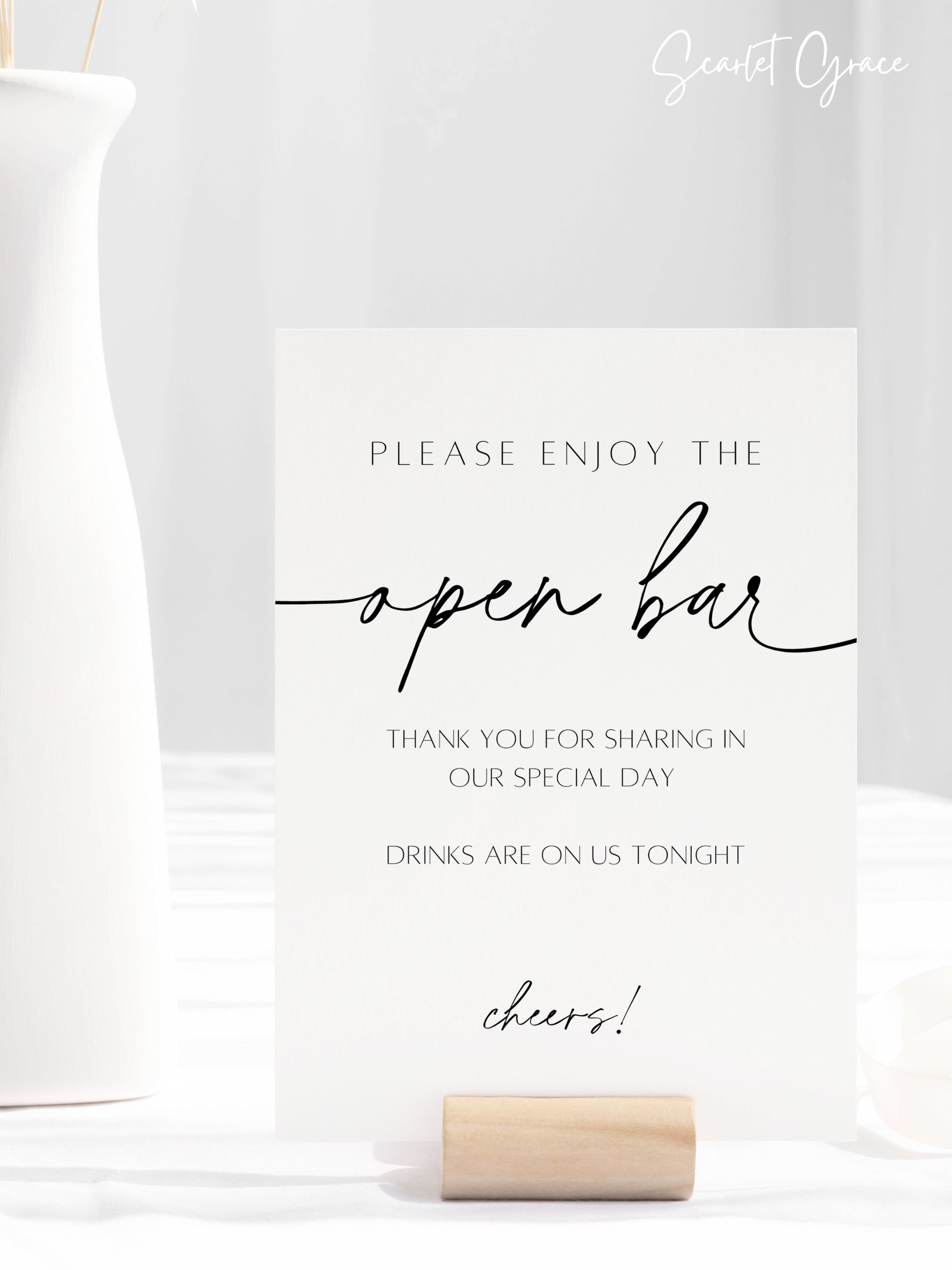 Open Bar Sign Printable, Editable Open Bar Wedding Sign Template ...