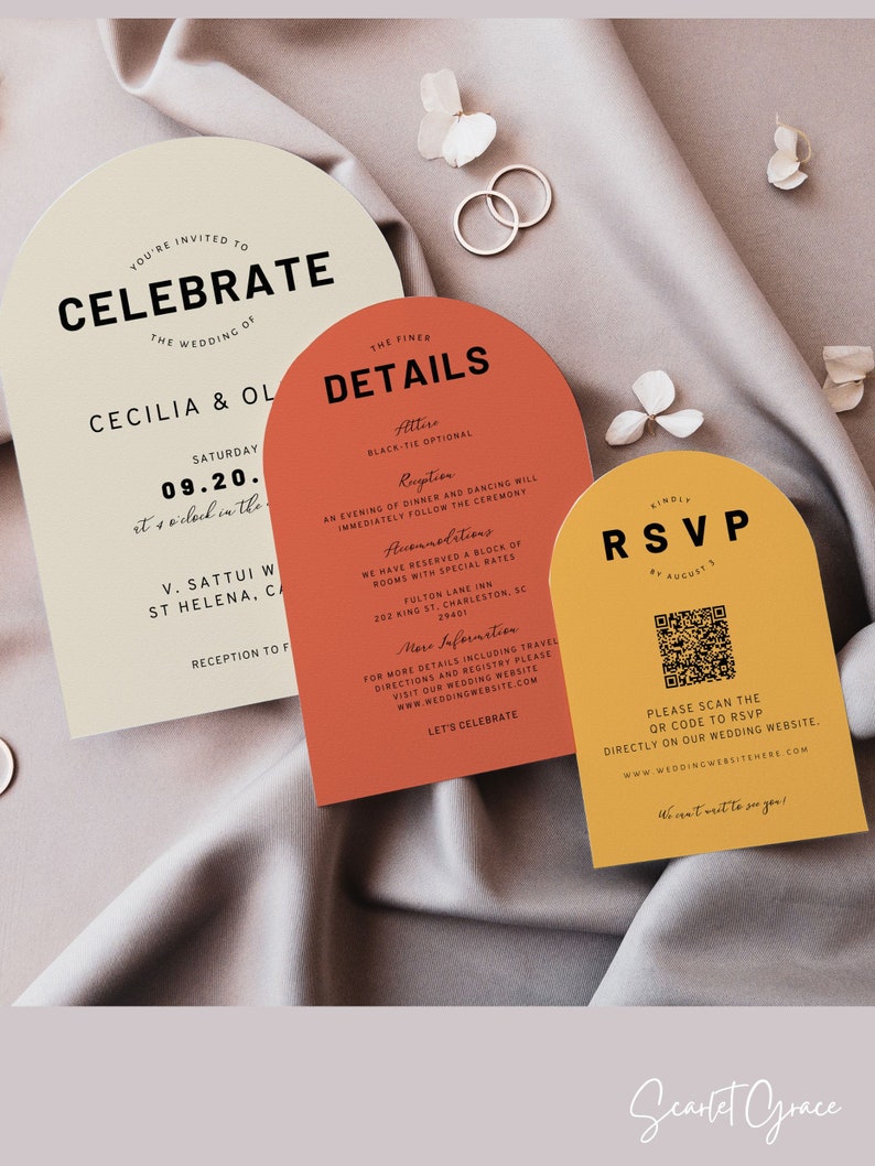 Arch Wedding Invitation Set Template Modern Wedding Invitation Retro ...