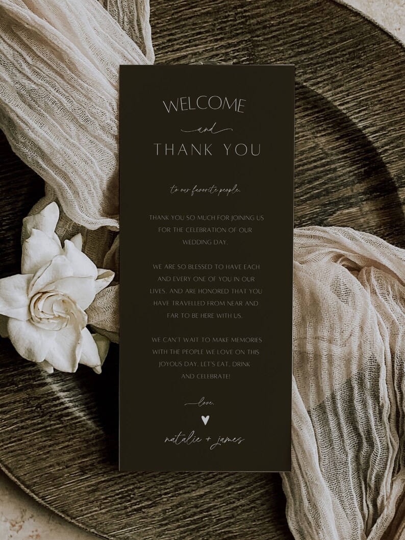 Wedding Welcome Place Card Template Wedding Thank You Napkin Note ...