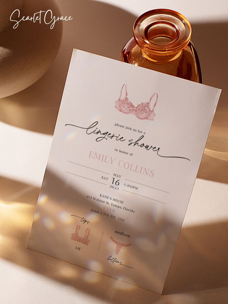 Pink Lingerie Shower Invitation Template Minimalist Lingerie Etsy