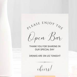 Open Bar Sign Printable Wedding Open Bar Sign Editable Template Modern ...