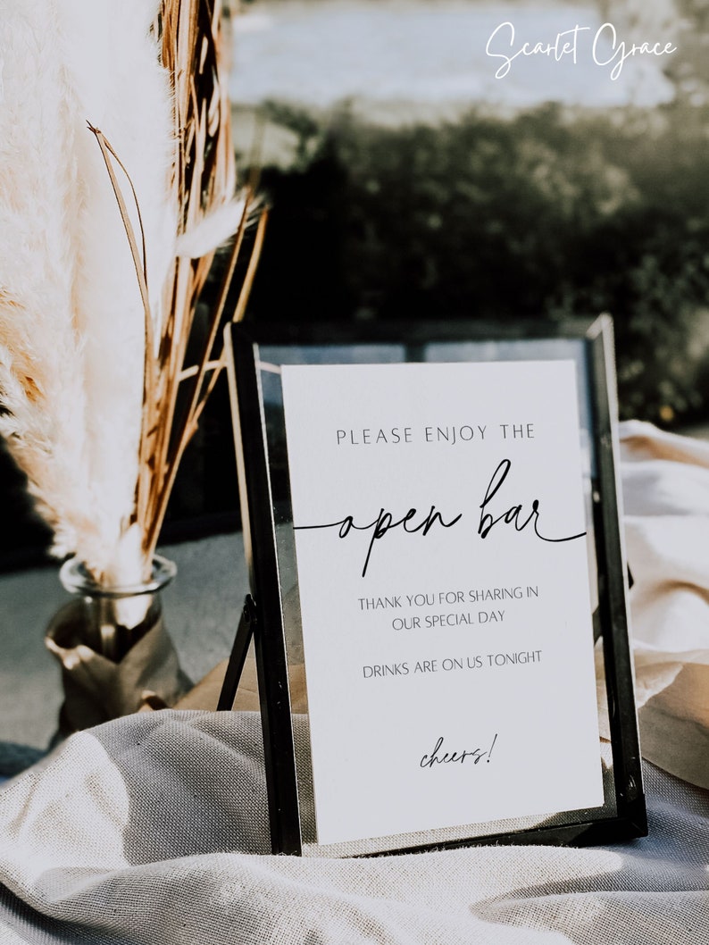 Open Bar Sign Printable, Editable Open Bar Wedding Sign Template ...