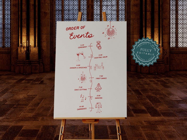 Hand Drawn Order of Events Sign Template Illustrated Wedding Day ...