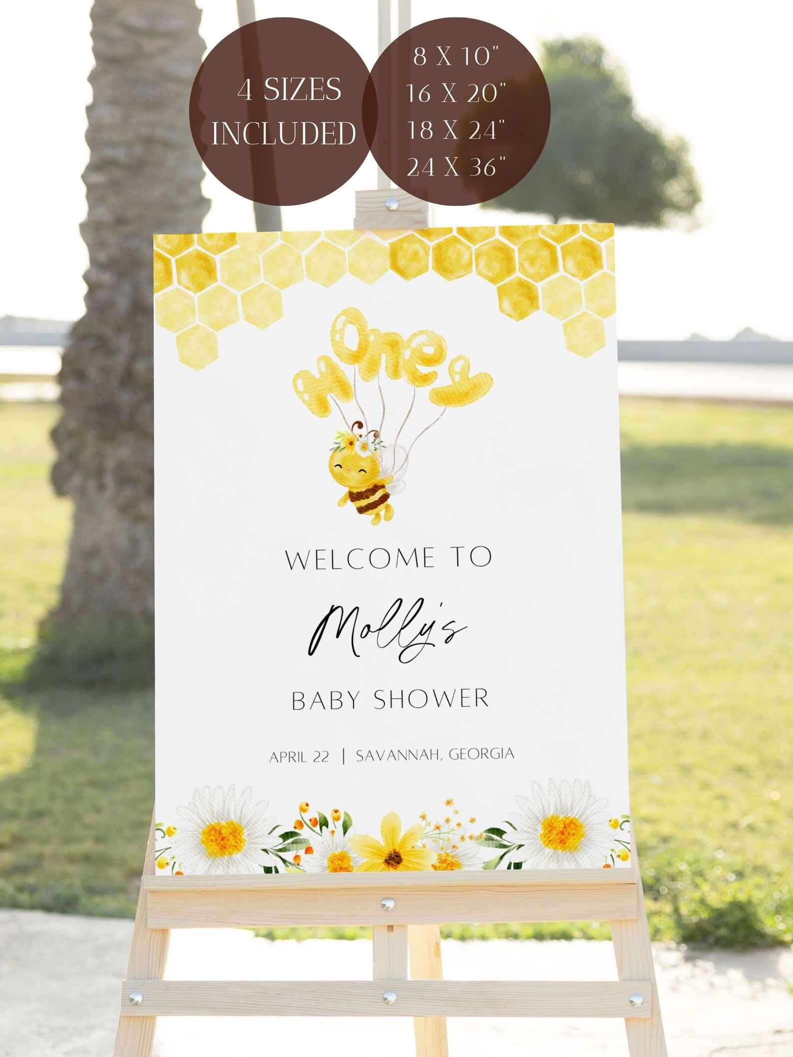 Editable Little Honey Bee Baby Shower Welcome Sign, Summer Baby Shower ...
