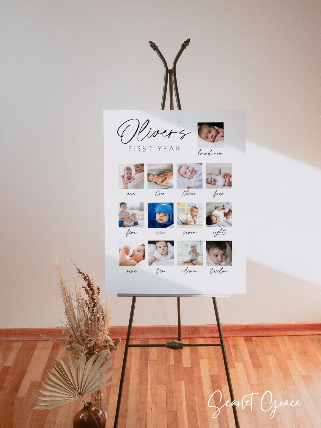 Printable Baby's First Birthday Photo Sign Template, Simple First Year ...