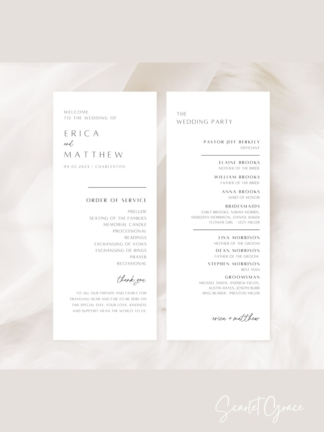 Modern Wedding Program Template Minimalist Order of Service Ceremony ...