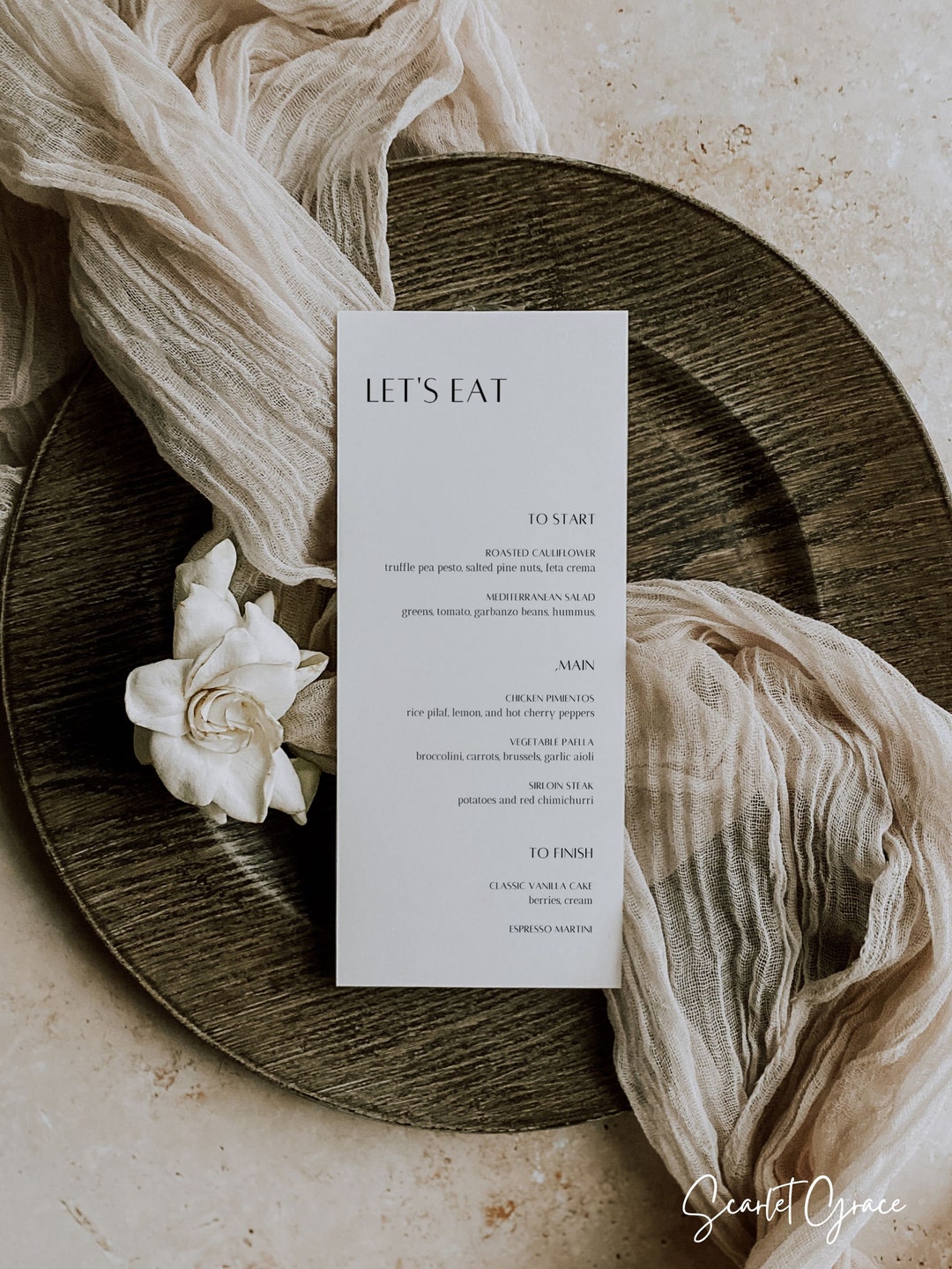 Simple Wedding Menu Template Modern Wedding Dinner Menu DIY Printable ...