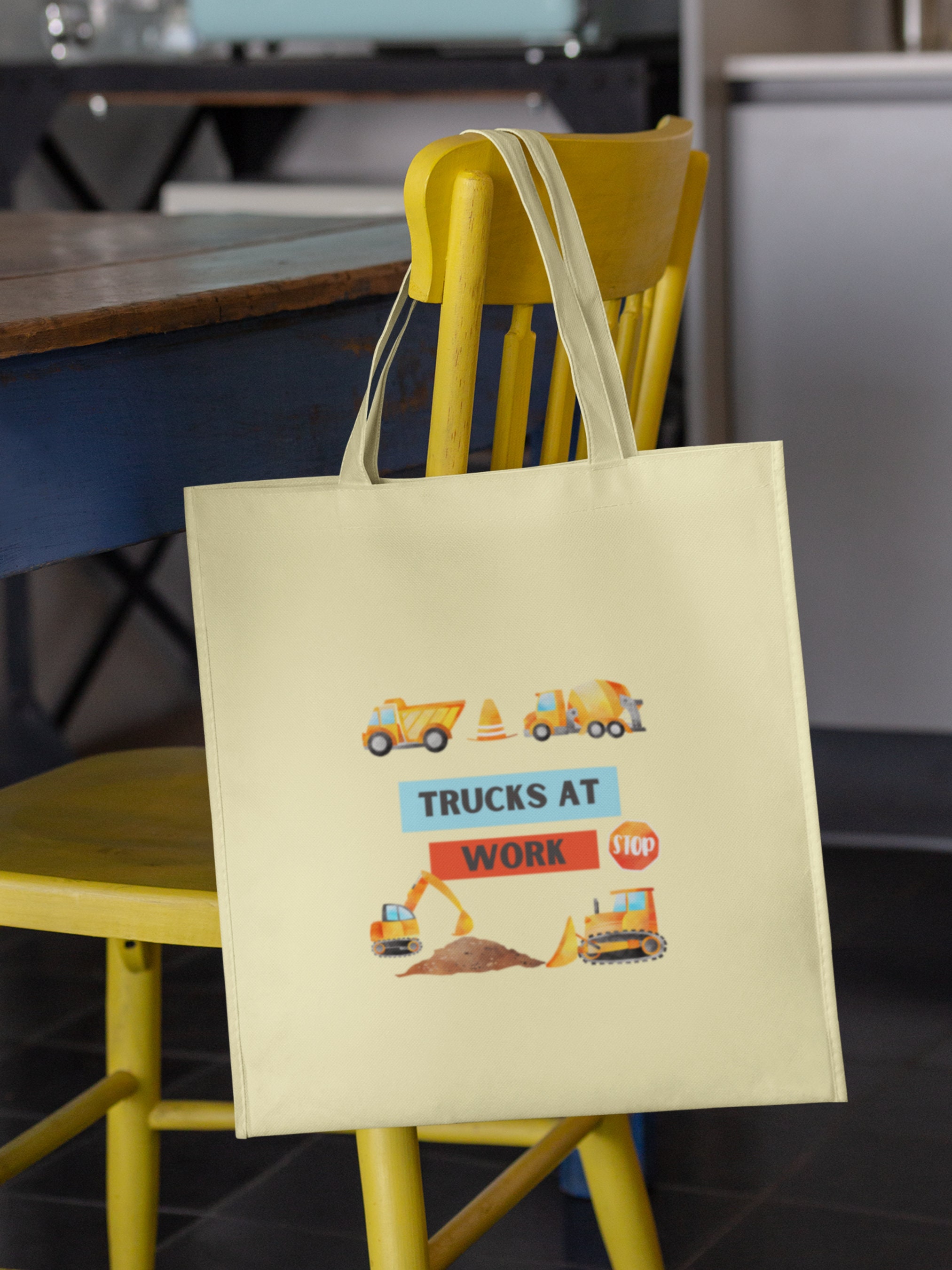 Construction Trucks Canvas Tote I Kids Tote I Library Bag I - Etsy