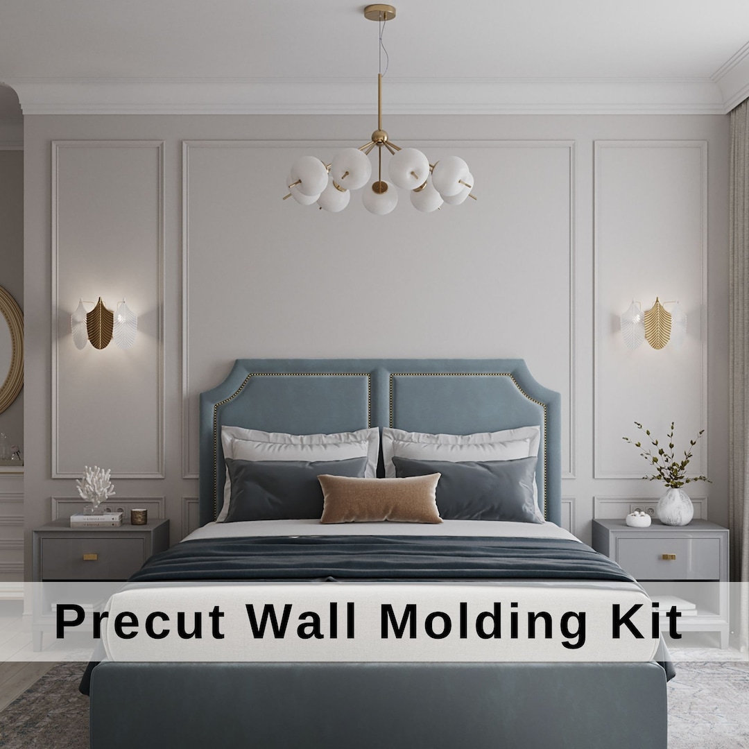 Wall Molding Bedroom Kit, Wainscoting Ready Cut Set, Wall Moulding ...