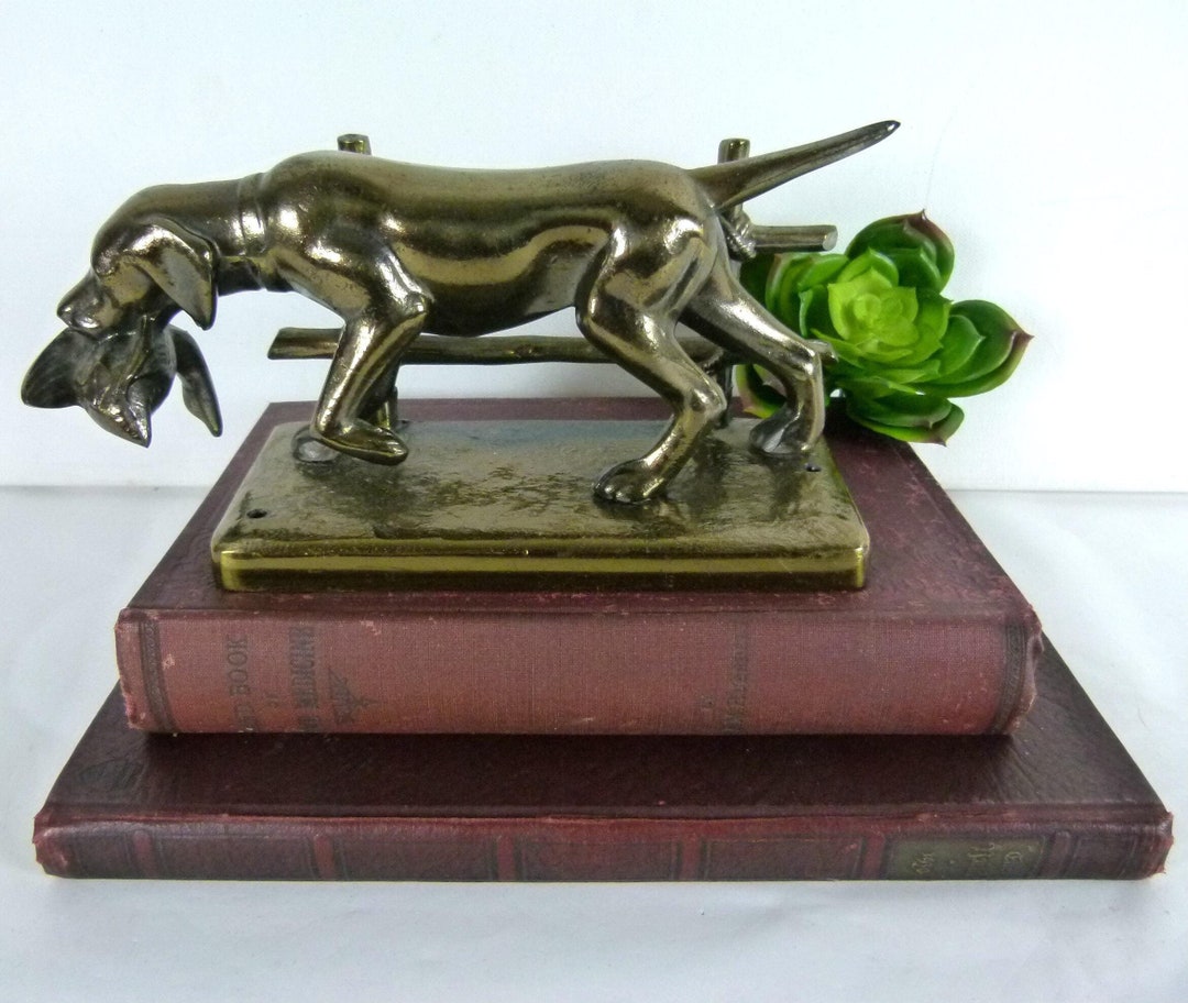 Brass Bookend or Door Stop of a Hunting Dog Carrying a Pheasant Setter ...