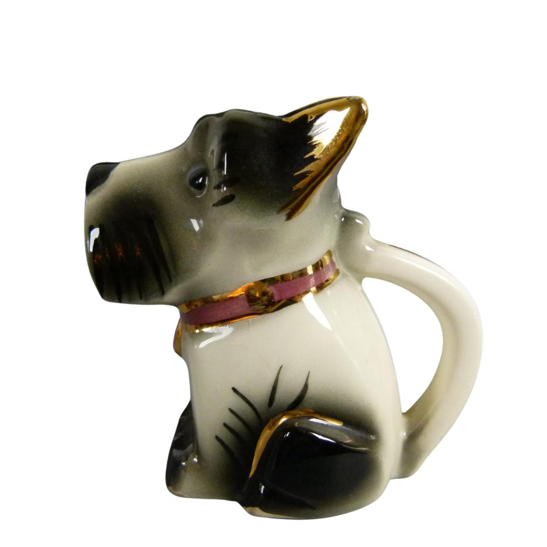 Vintage Shafer Ceramics Schnauzer Dog Creamer | 23K Gold Accents ...