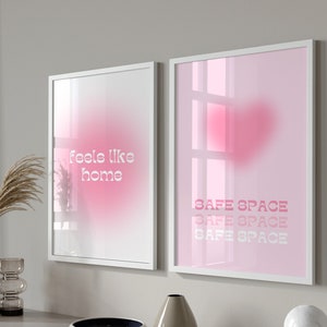 Soft Pink Positive Poster Set of 2, Printable Wall Art Aura, Trendy ...
