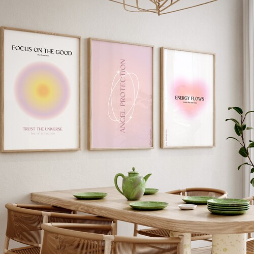 Soft Pink Positive Poster Set of 2 Printable Wall Art Aura - Etsy