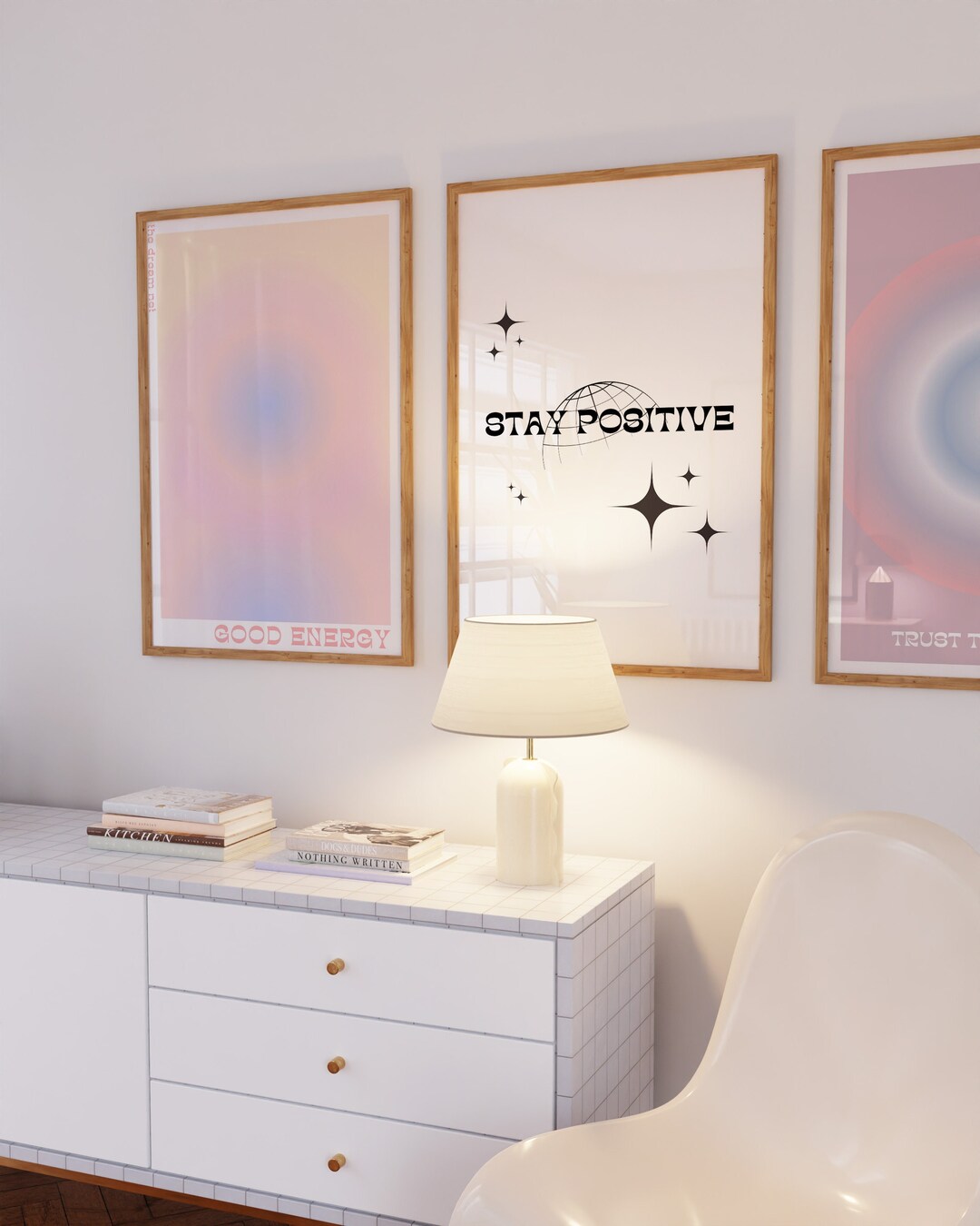 Aesthetic Poster Set of 3, Stay Positive Art, Positive Energy, Wall Art ...
