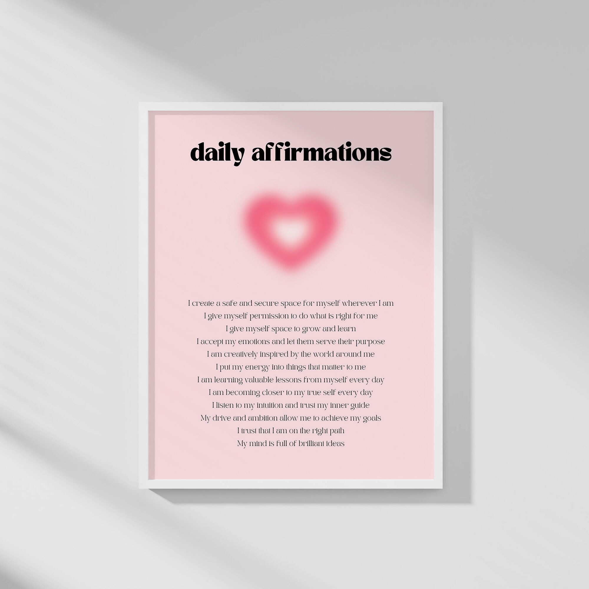 Positive Affirmations Poster, Positive Aura, Trendy Pink Wall Art, Pink ...