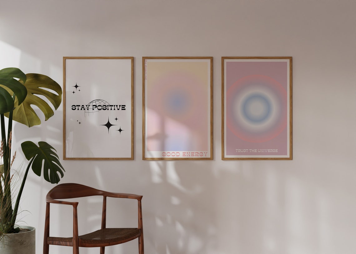 Aesthetic Poster Set of 3, Stay Positive Art, Positive Energy, Wall Art ...