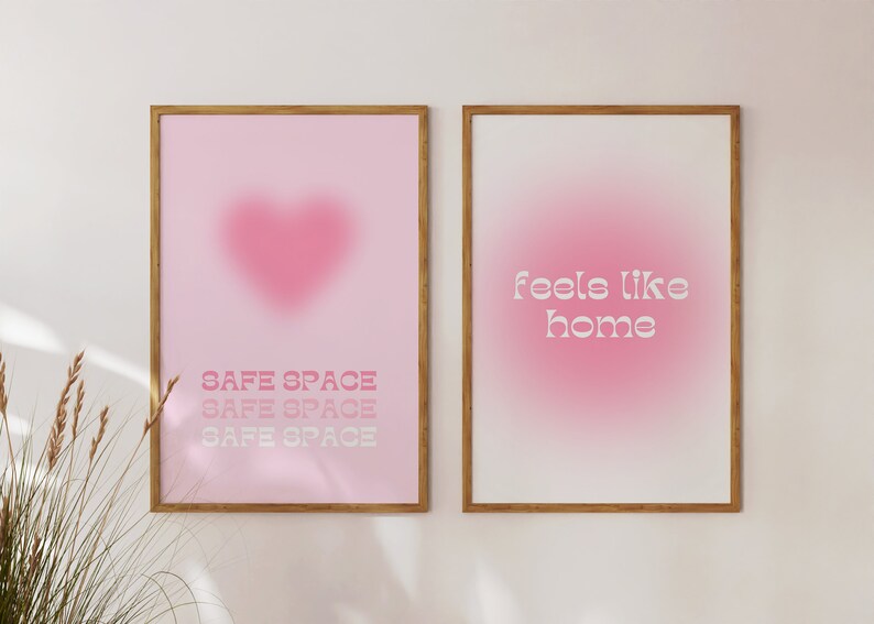 Soft Pink Positive Poster Set of 2 Printable Wall Art Aura - Etsy