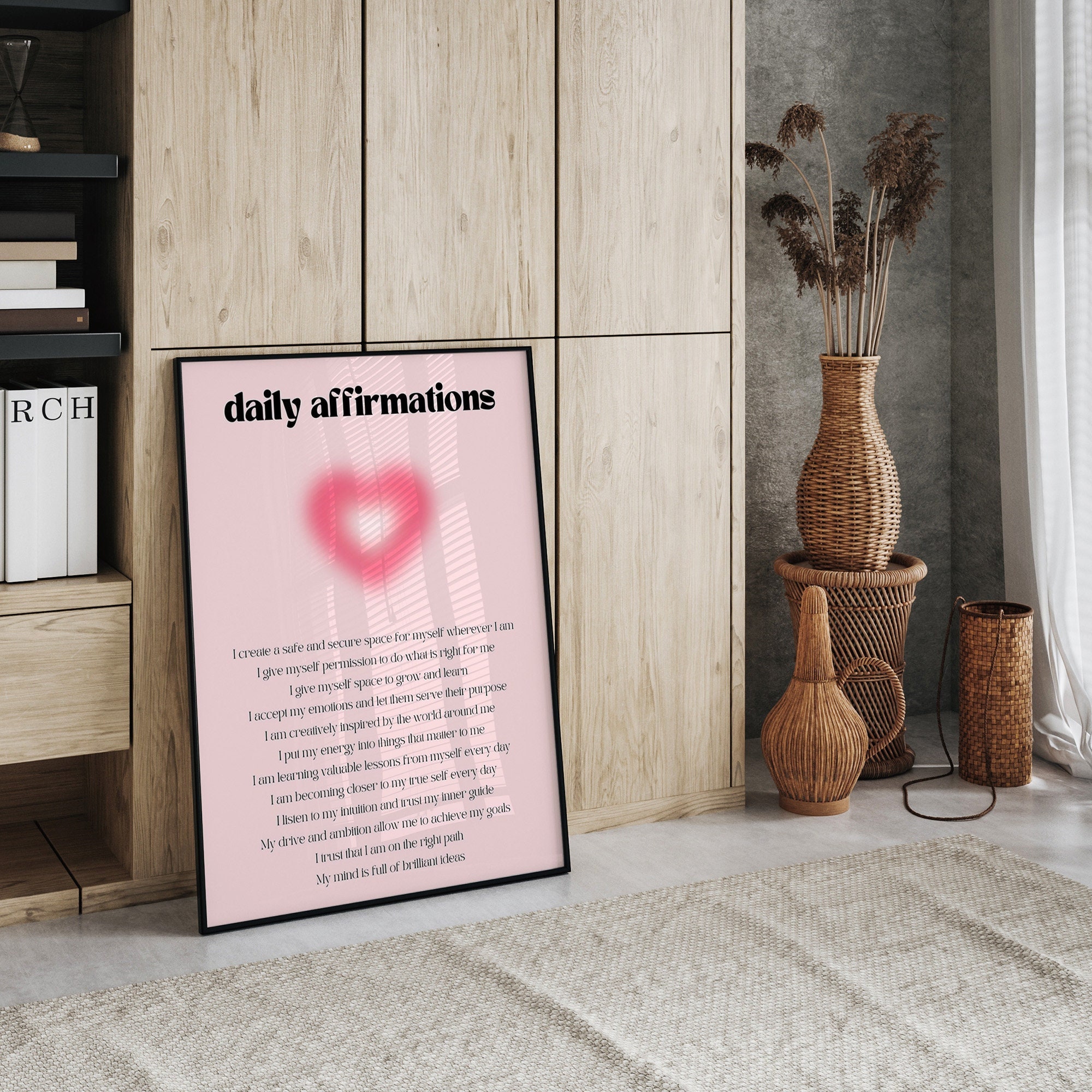 Positive Affirmations Poster, Positive Aura, Trendy Pink Wall Art, Pink ...
