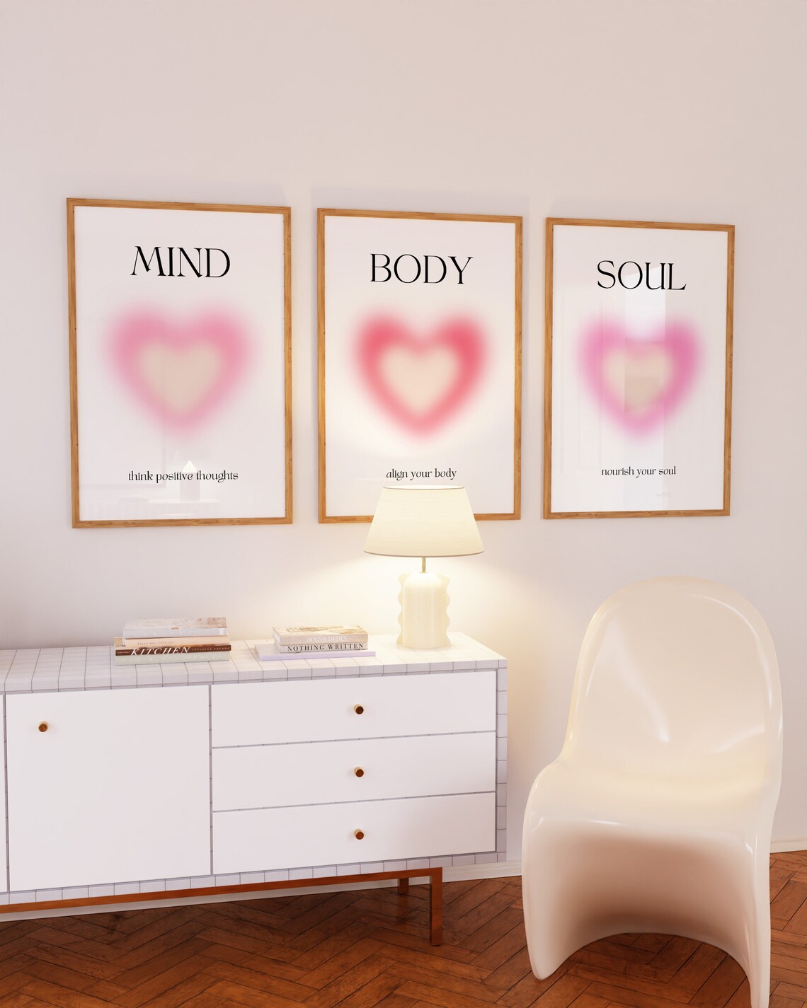 Mind Body Soul Print SET OF 3, Gradient Wall Art, Pink Poster Set, Aura ...