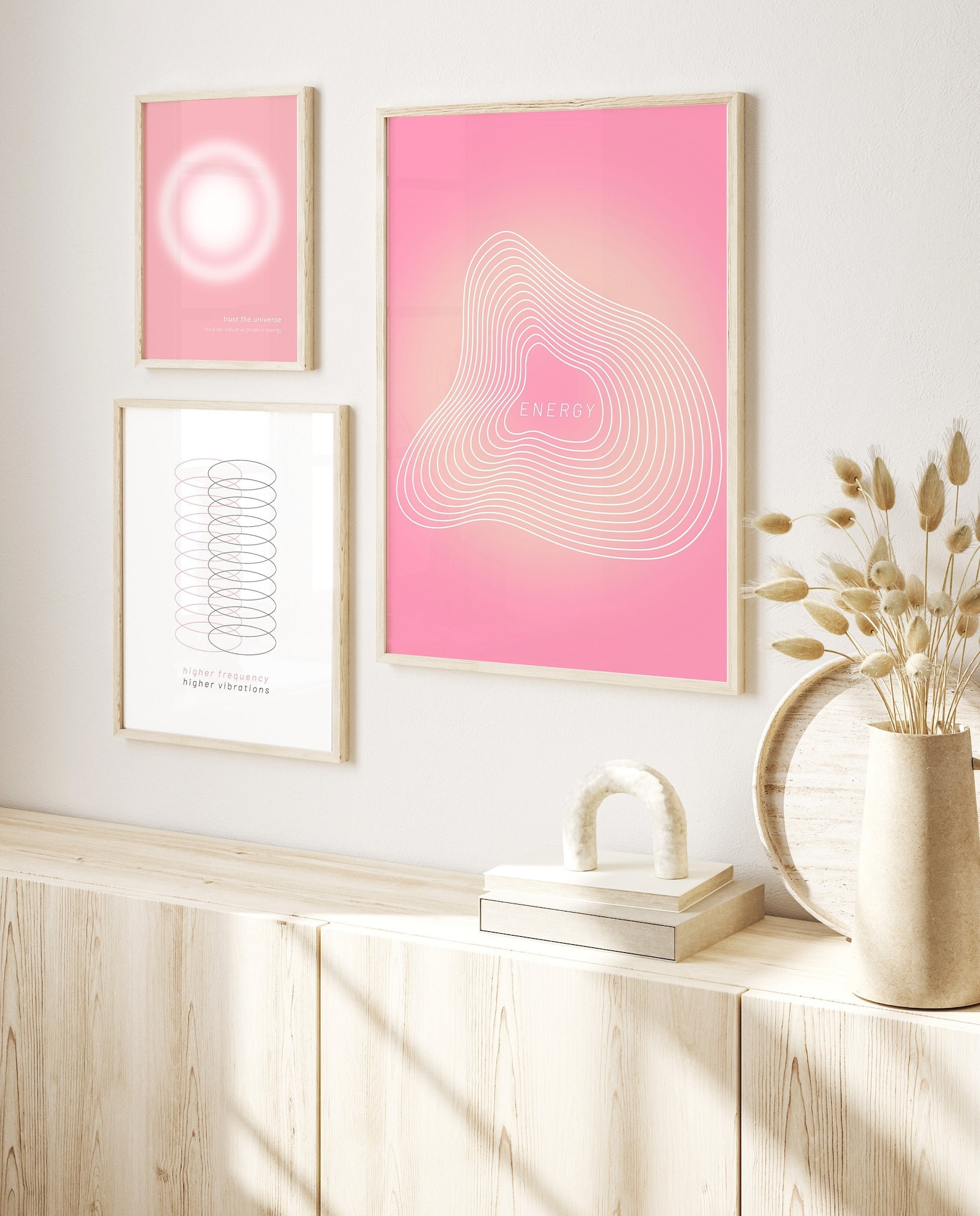 Aura Posters Set of 3, Pink Wall Art, Spiritual Art, Positive ...