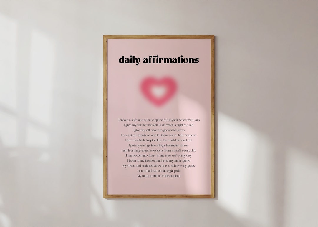 Positive Affirmations Poster, Positive Aura, Trendy Pink Wall Art, Pink ...