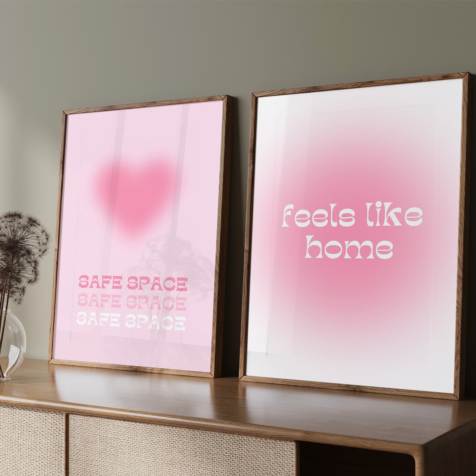 Soft Pink Positive Poster Set of 2 Printable Wall Art Aura - Etsy