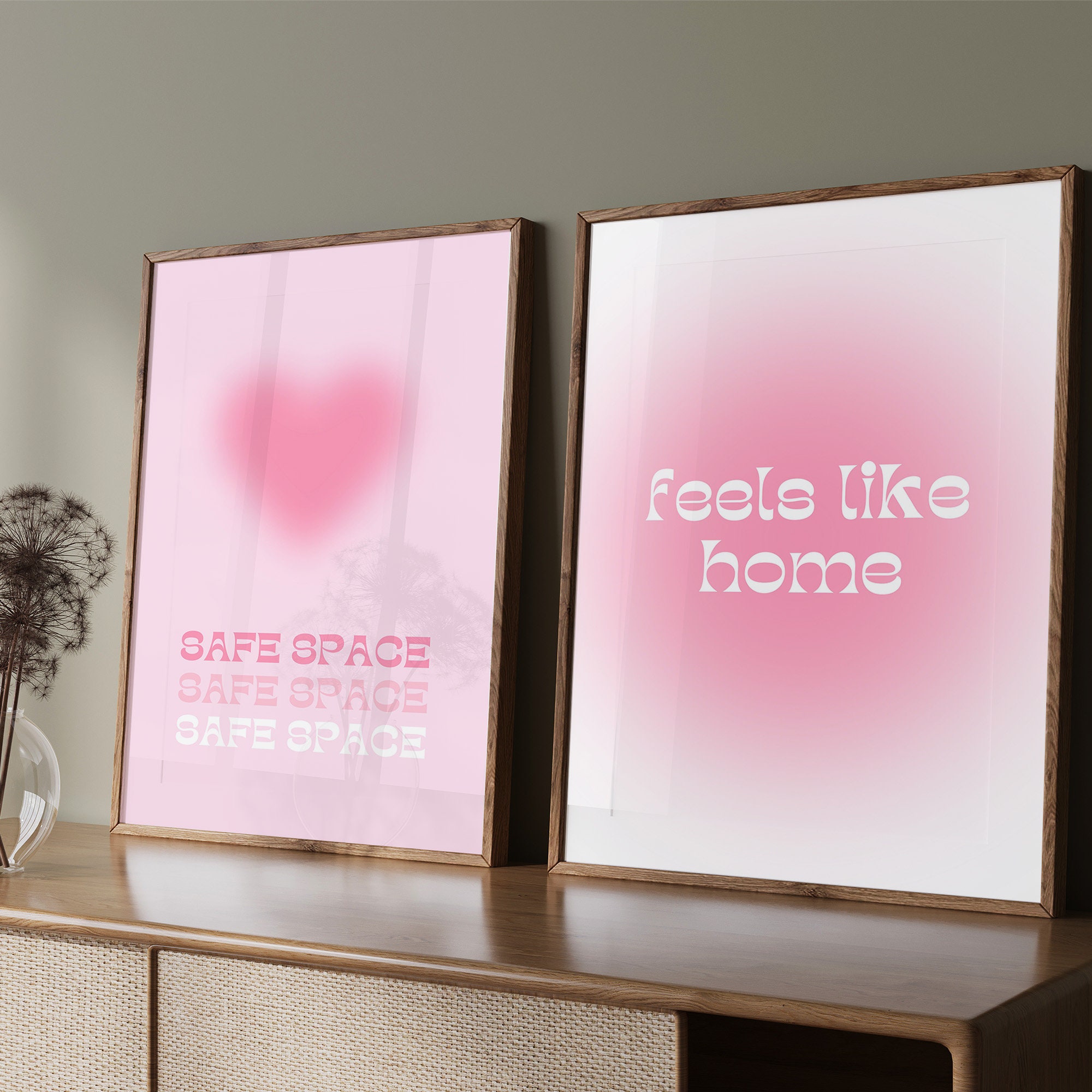 Soft Pink Positive Poster Set of 2 Printable Wall Art Aura - Etsy